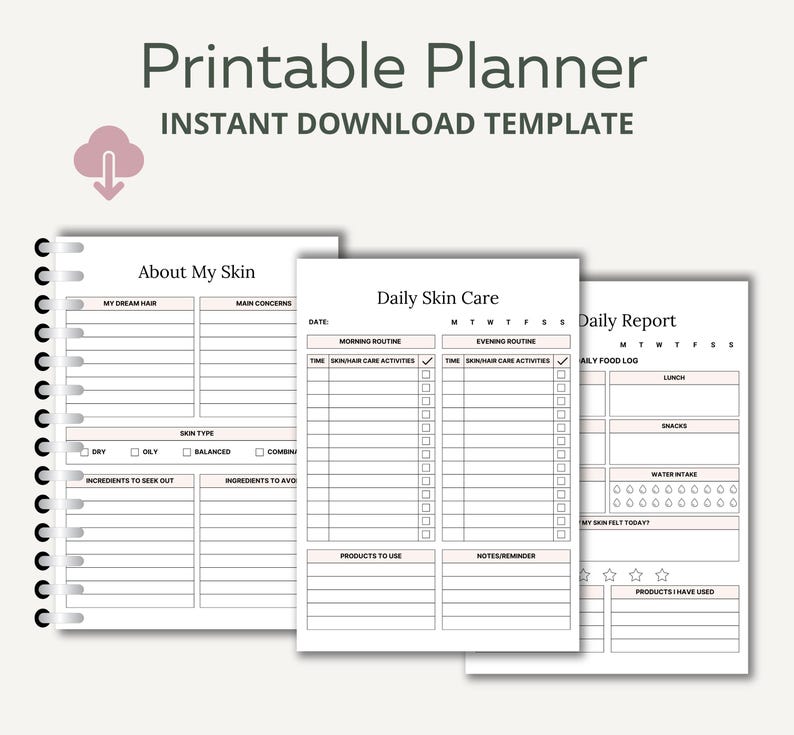Printable Beauty and Skin Care Planner, Daily Skin Care Routine, Beauty ...