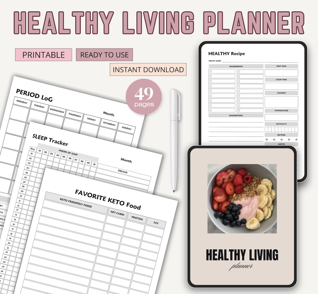 Healthy Living Planner Printable, Healthy Lifestyle Tracker, Fitness ...