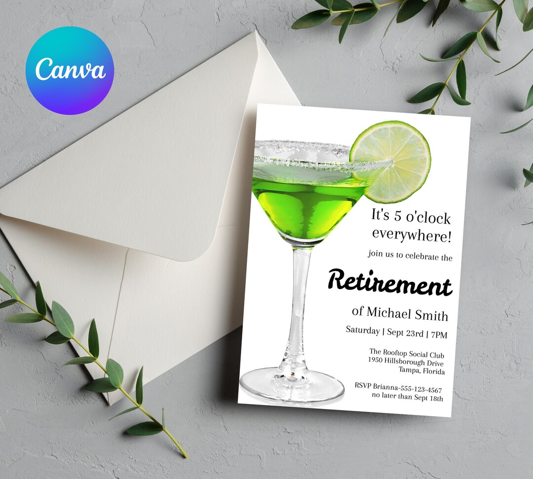 Editable Cocktail Retirement Party Invitation, Funny Retirement ...