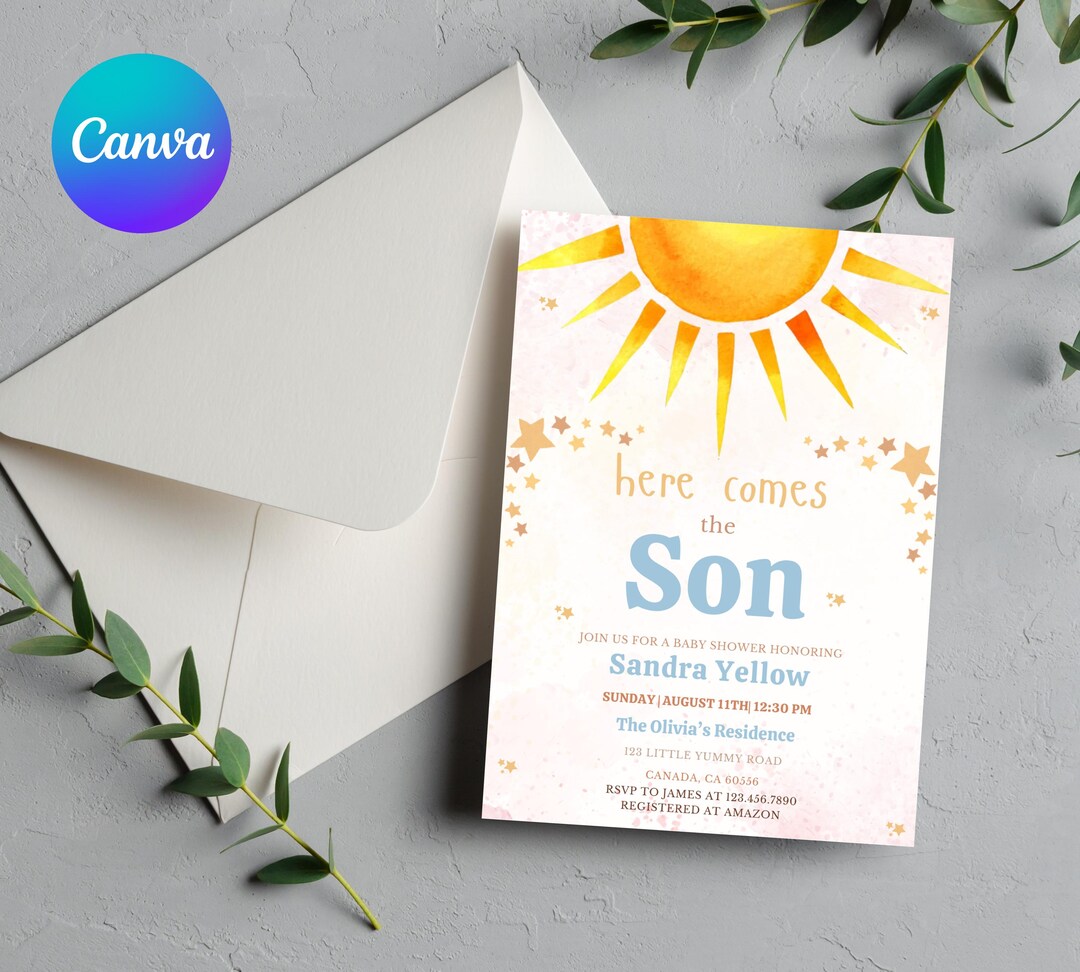 Editable Sunshine Baby Shower Invitation, Little Sunshine Baby Shower ...