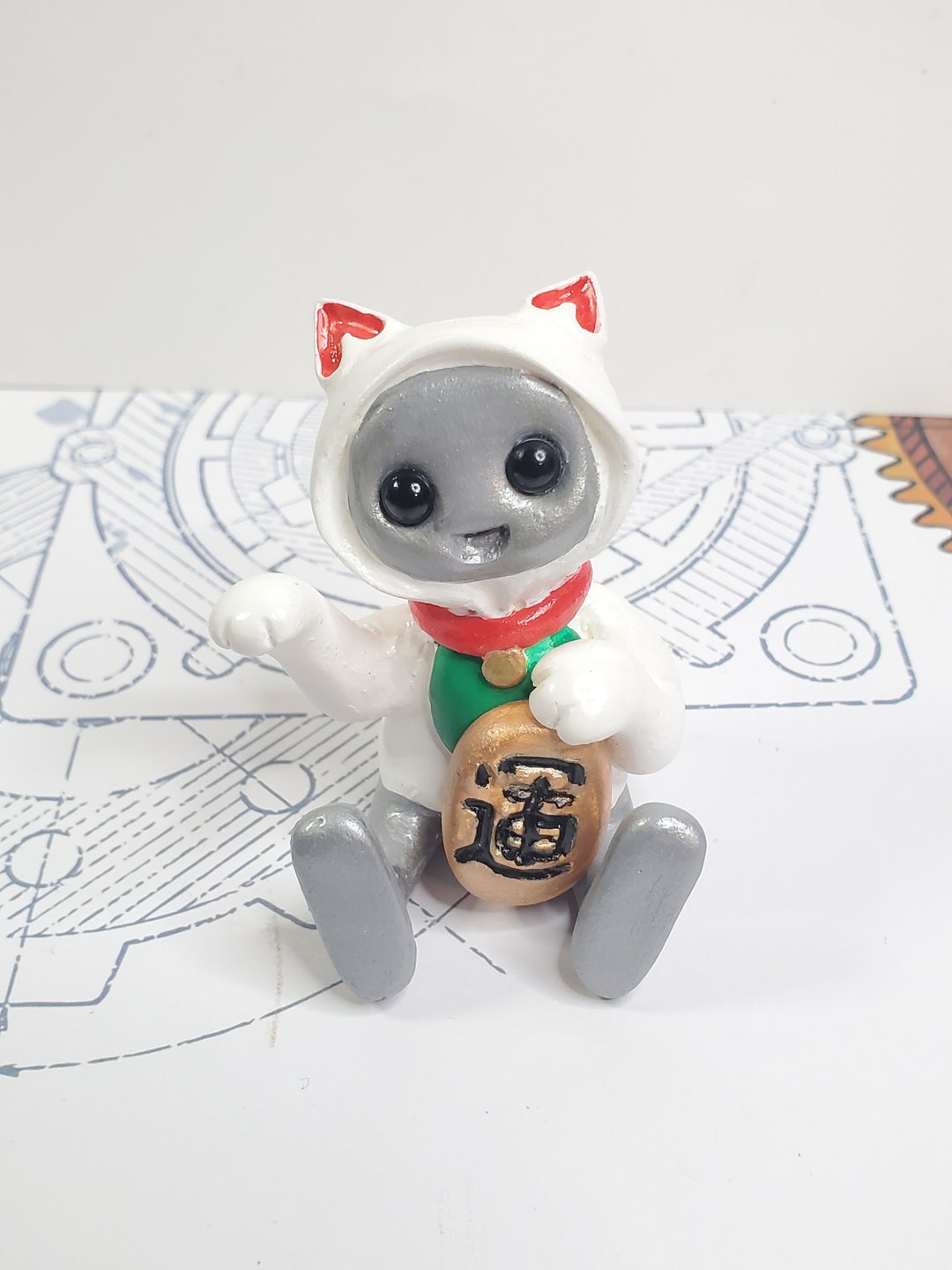 Maneki Neko Robot white Resin Art Toy Figure Kawaii Desk Friend Gift - Etsy
