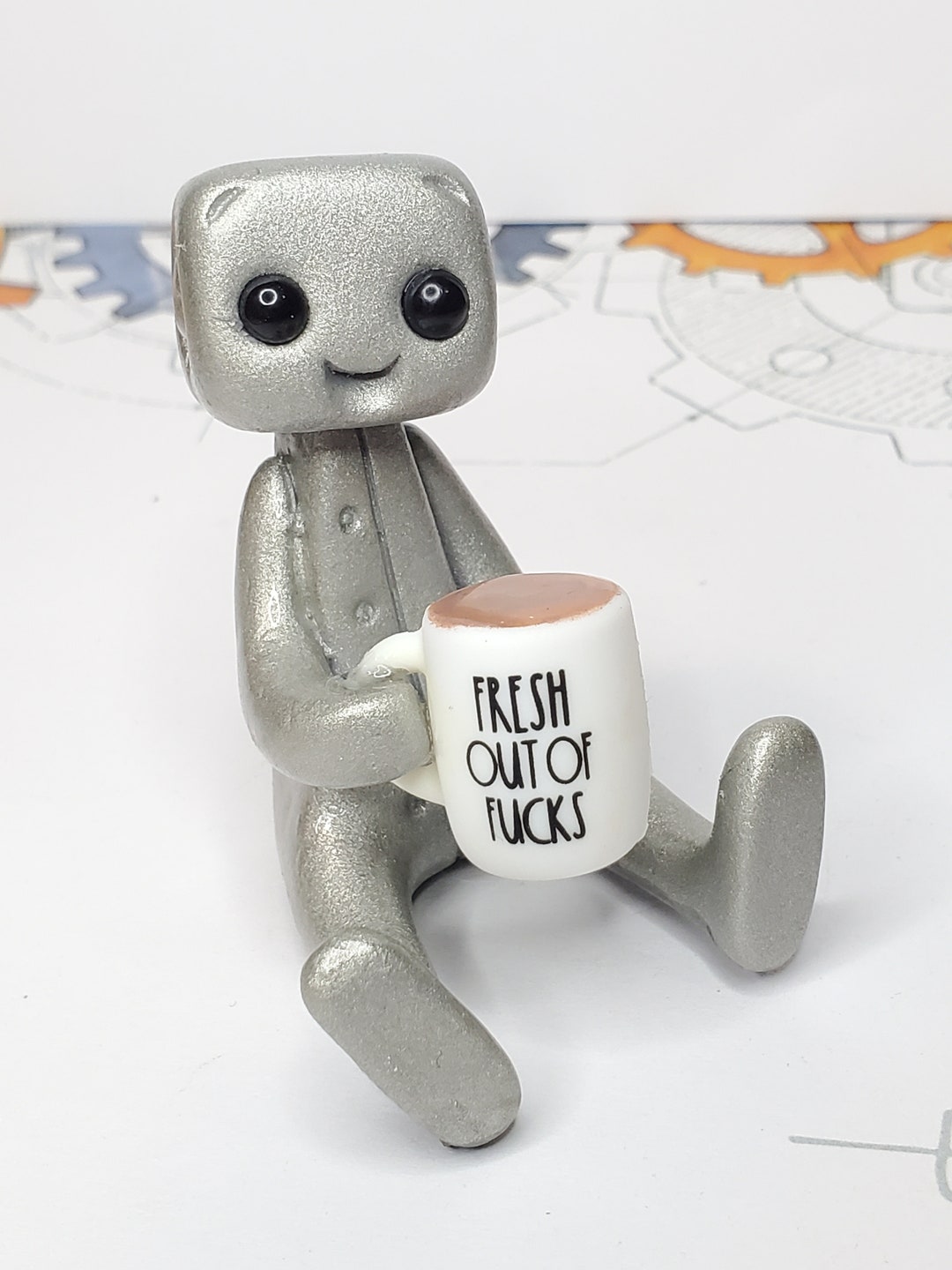 Fresh Out of F**ks Robot Figurine Resin Art Toy Mental Health Kawaii ...