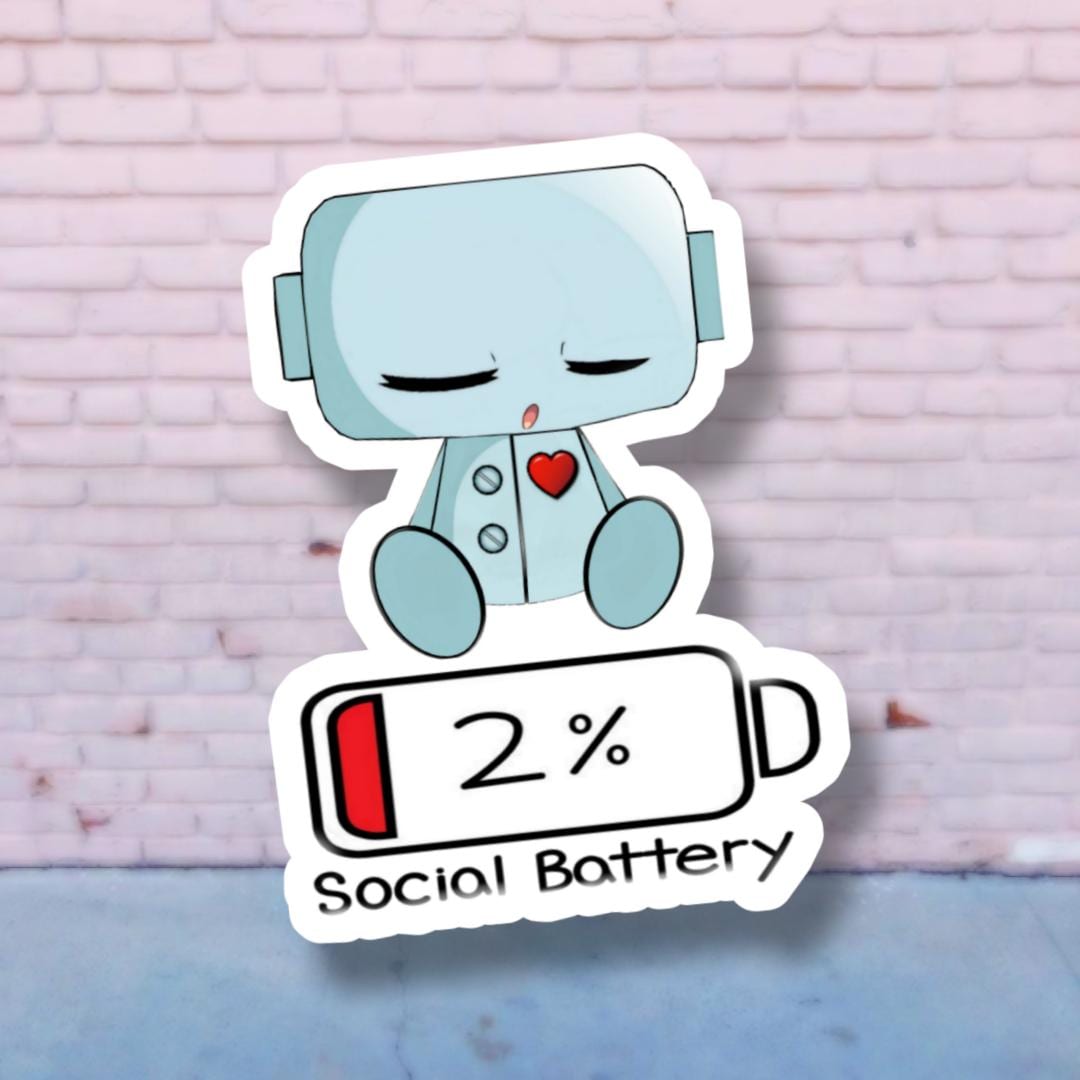 Low Social Battery Robot Sticker Kawaii Mental Health - Etsy