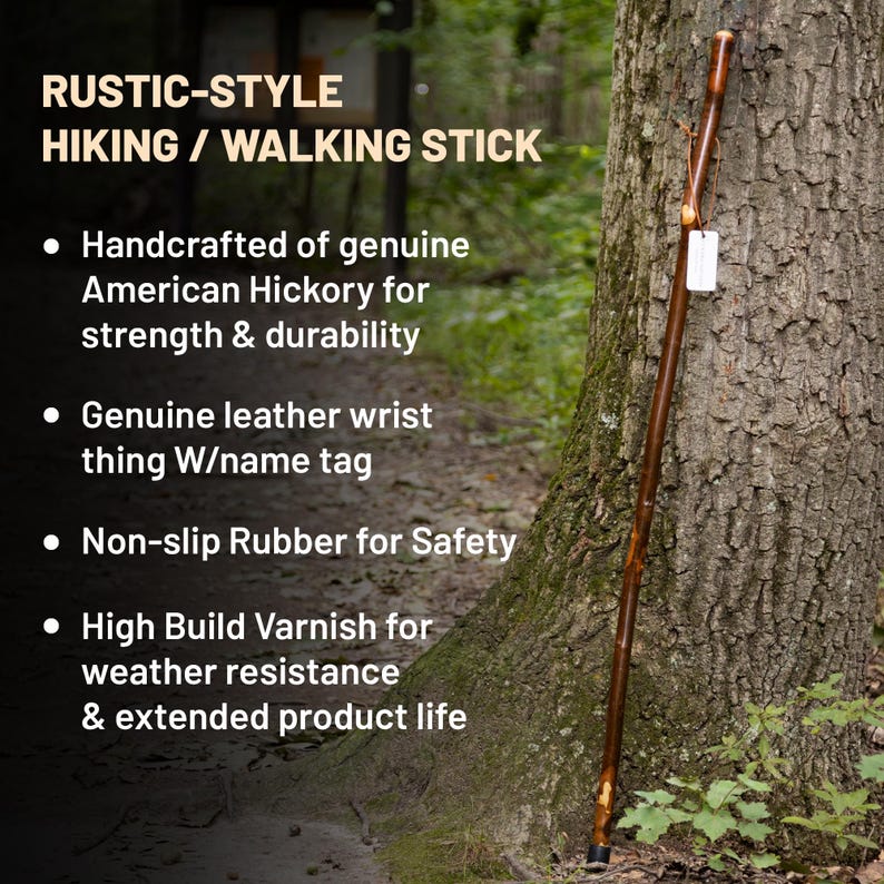 Wooden Walking Stick – Handcrafted Rustic Hiking Staff by Hickory ...