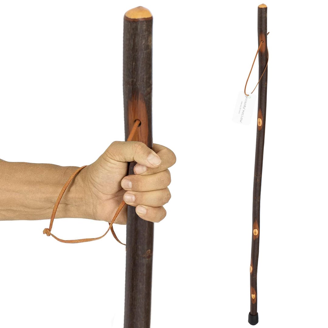 Handcrafted Hickory Walking Stick With Leather Wrist Strap – Rustic ...