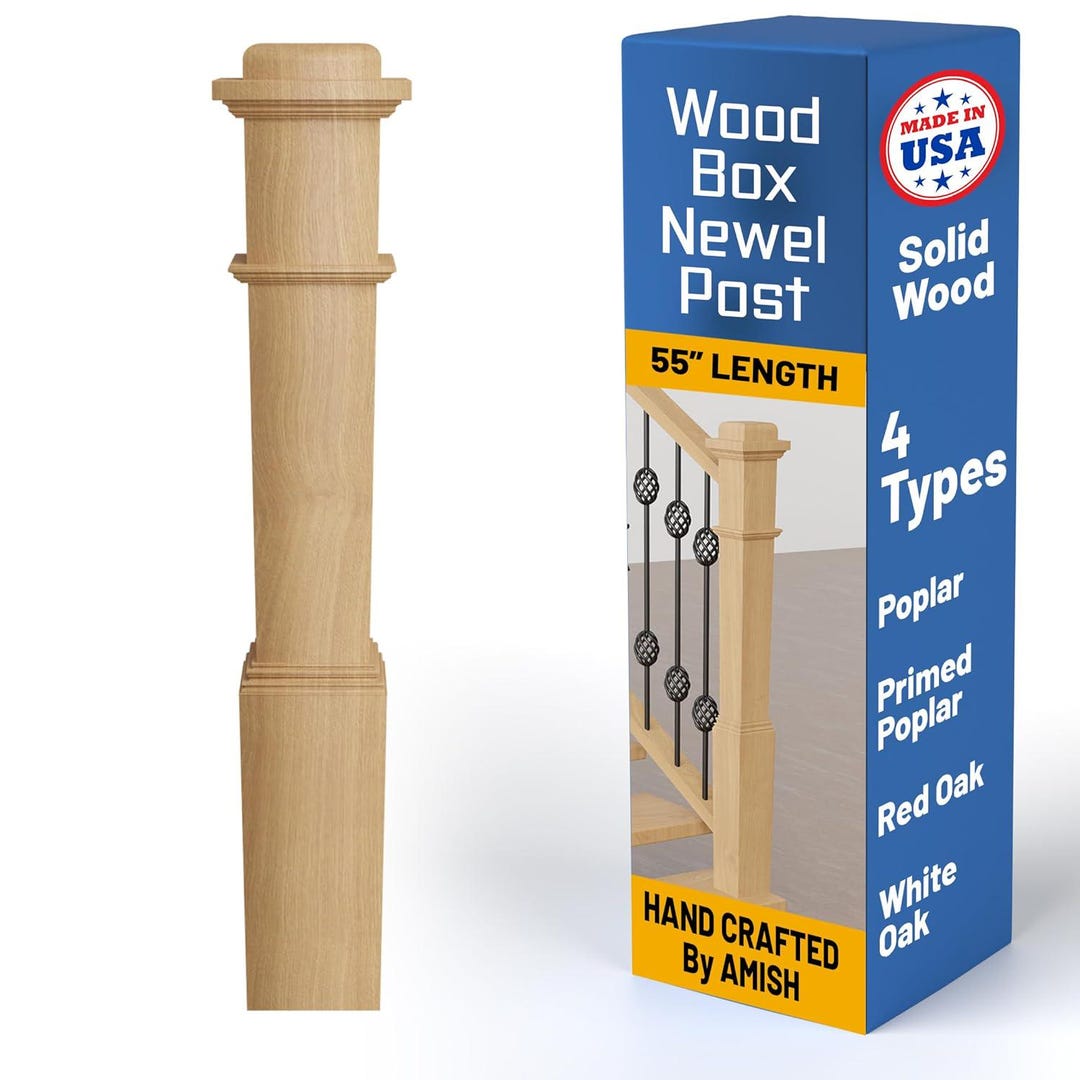 Solid Wood Box Newel Post: Handcrafted Stair Railing Support (55 ...