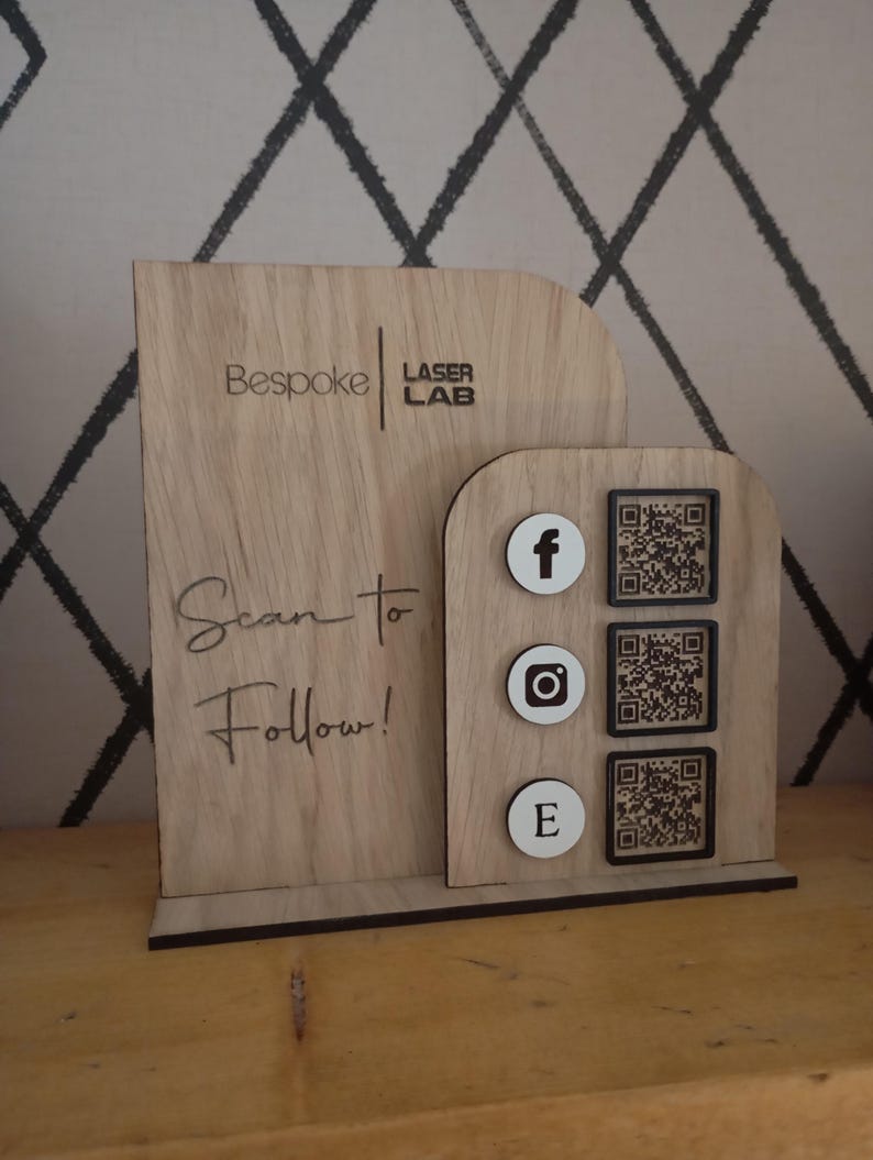 Custom Layered Oak QR Code Sign for Business | Modern Market Stall ...