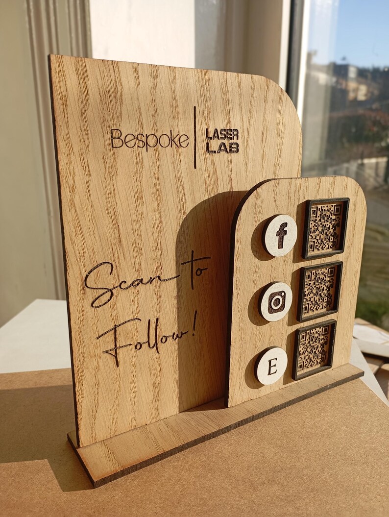Bespoke Layered Oak QR or Acrylic Code Sign for Business | Modern ...