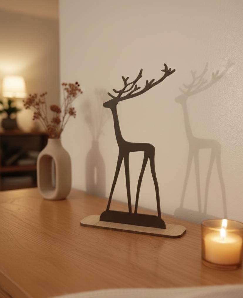 Minimalist Wooden Stag Set | Freestanding Deer Ornaments | Oak Veneer ...