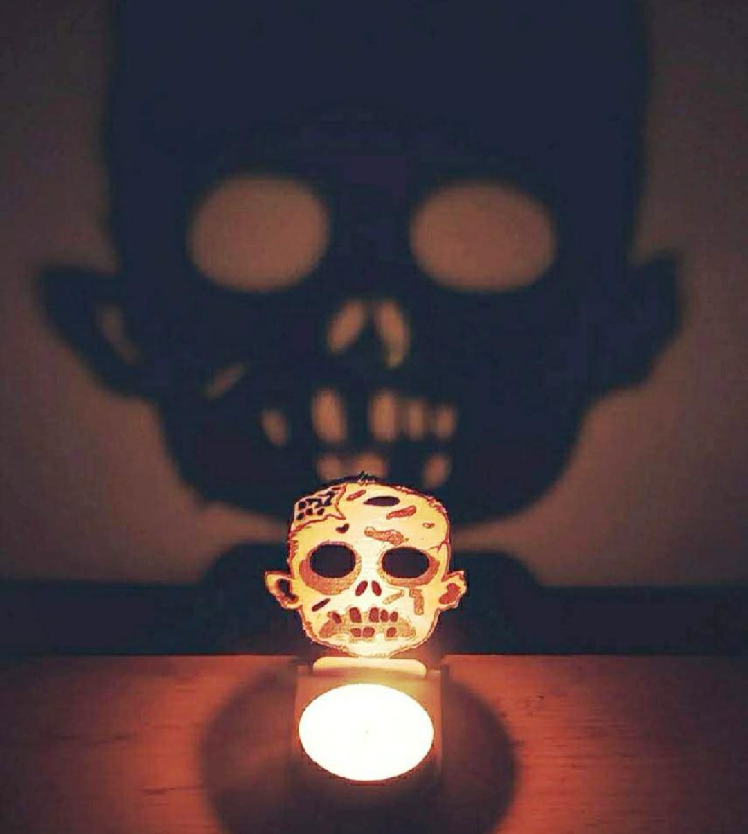 Zombie Halloween, Led Candle Holder, Wood Engraved Zombie - Etsy
