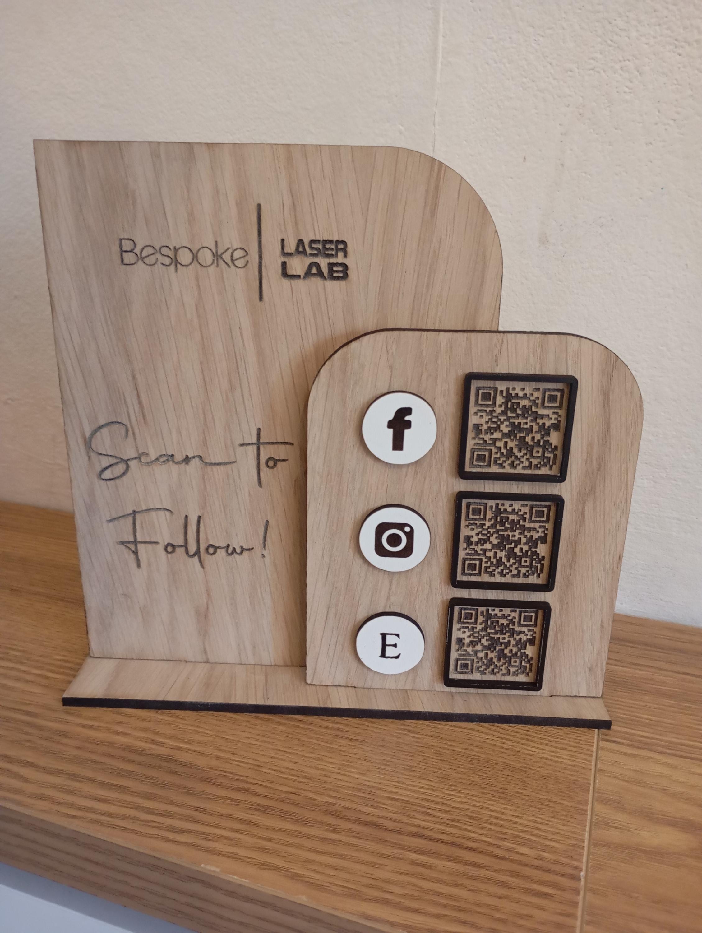 Custom Layered Oak QR Code Sign for Business | Modern Market Stall ...