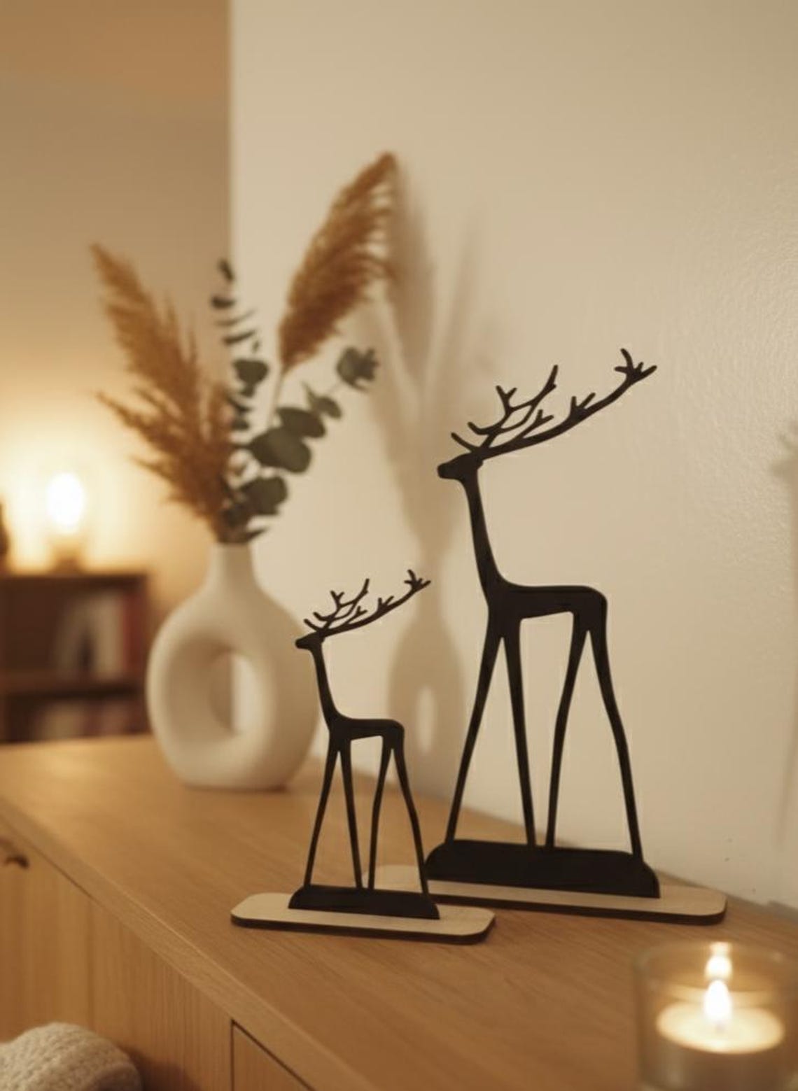 Minimalist Wooden Stag Set | Freestanding Deer Ornaments | Oak Veneer ...
