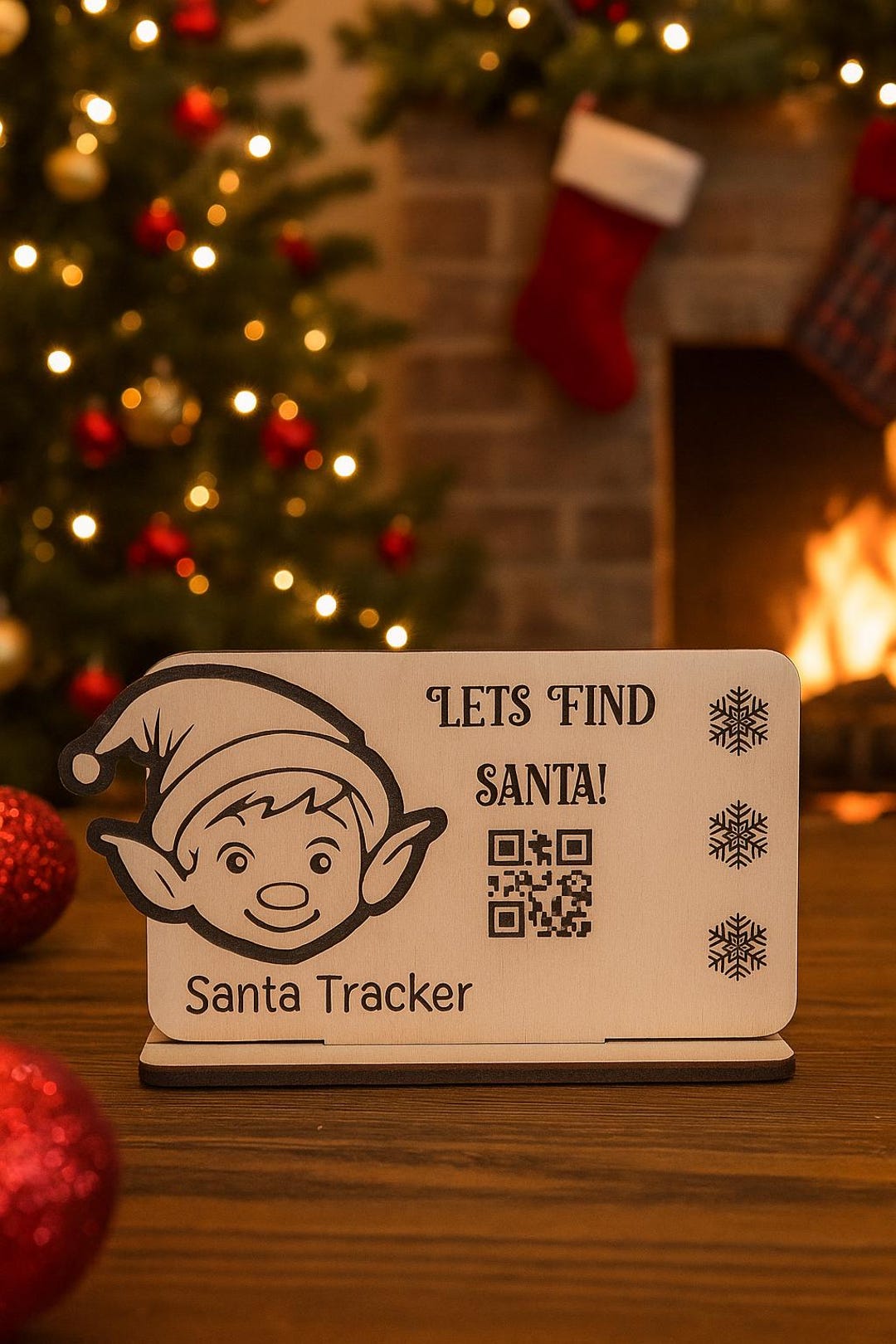 Freestanding Wooden Santa Tracker | Engraved Elf Design With QR Code - Etsy