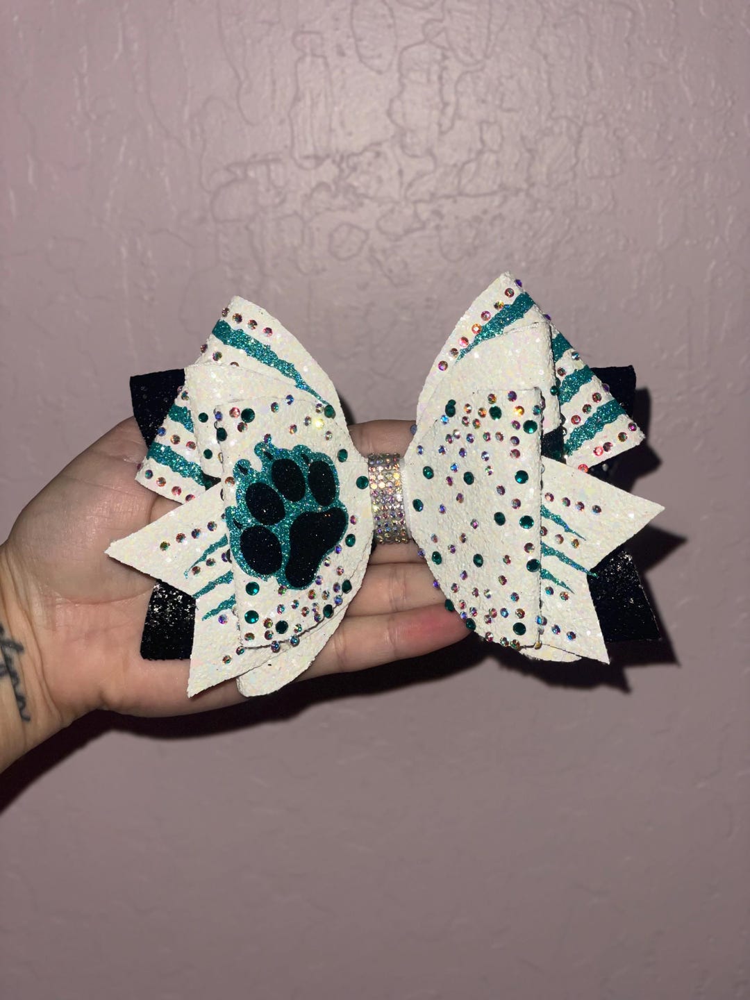 Teal Paw Print Cheer Bow - Custom Team Colors- Dolly Cheer Bows - Etsy