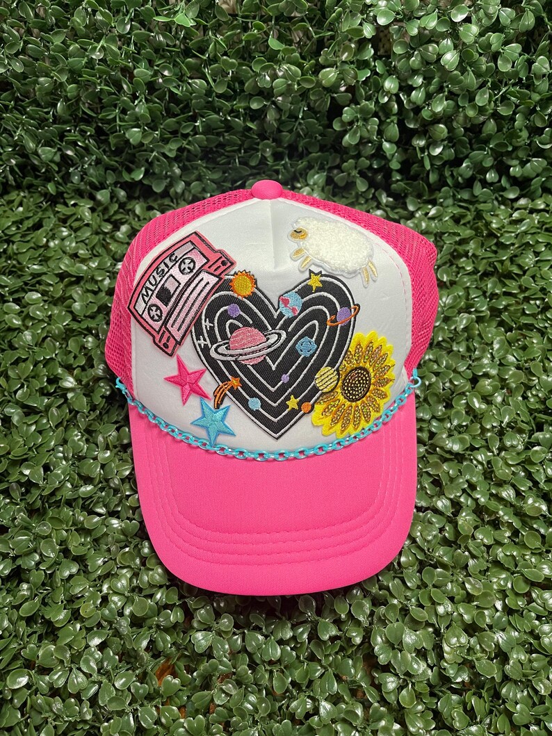 Happy Pink Trucker Hat With Patches - Etsy