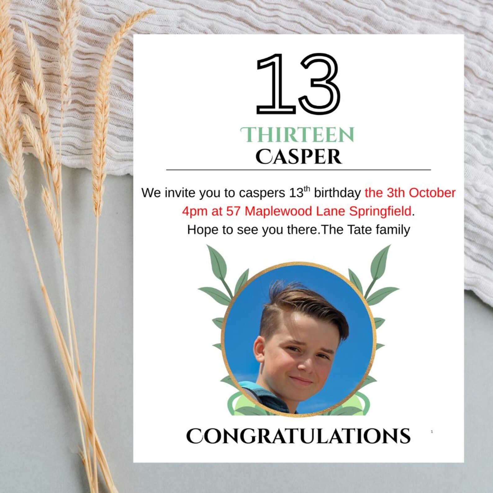 Editable 13th Birthday Invitation: Party Invite Template (digital ...