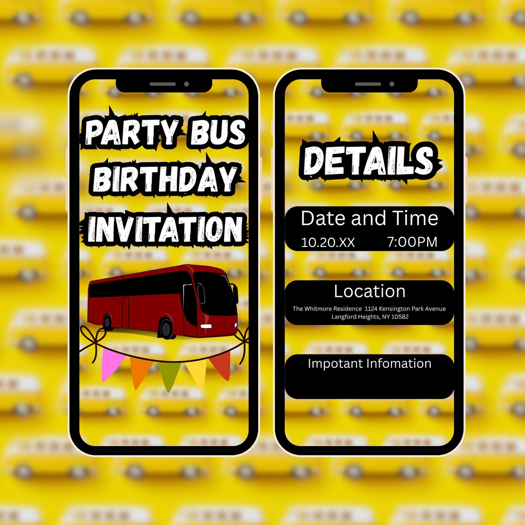 Editable Party Bus Invitation: VIP Night Out, Animated Digital Invite ...