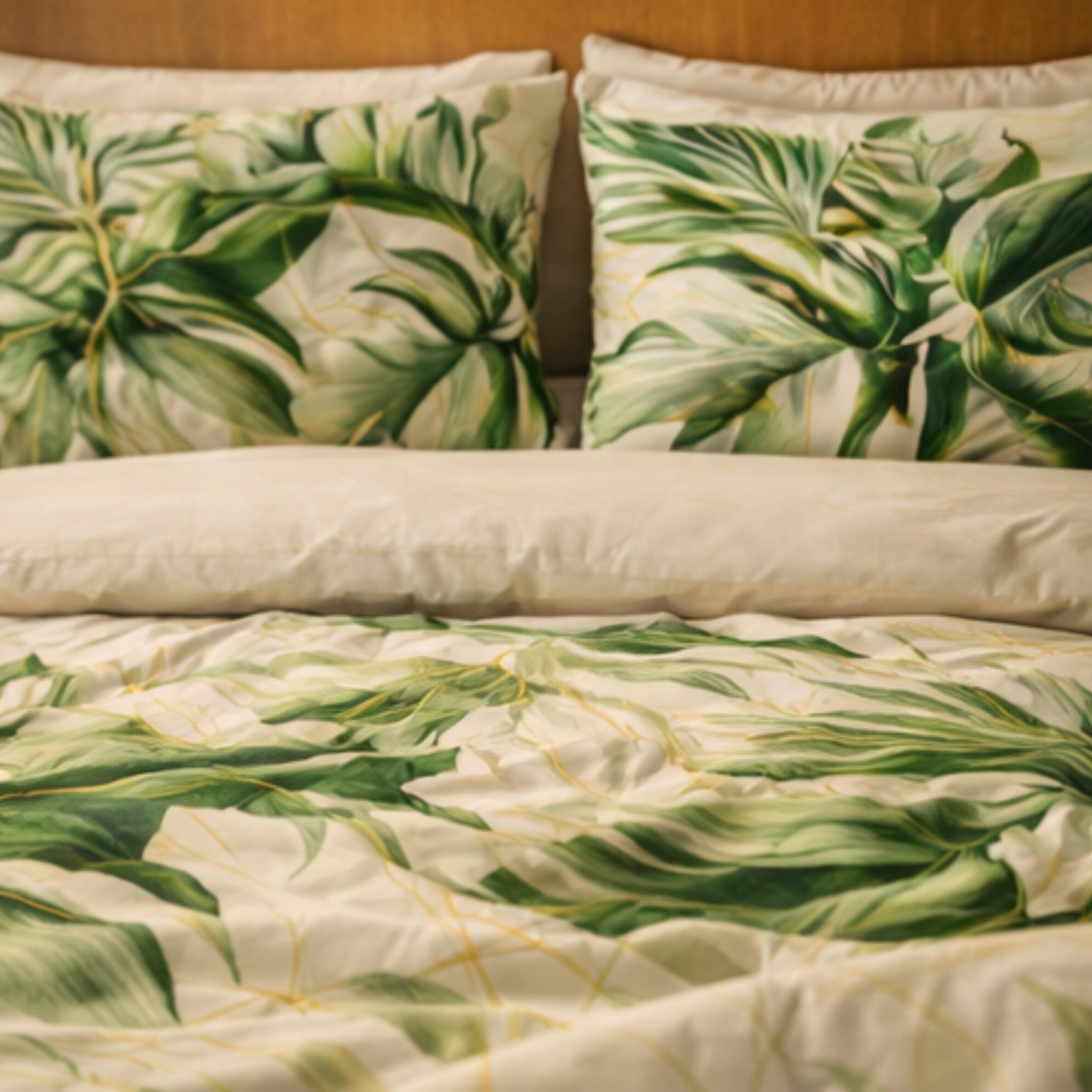 100% Cotton Monstera Duvet Cover, Tropical Gold Leaf Bedding Set ...