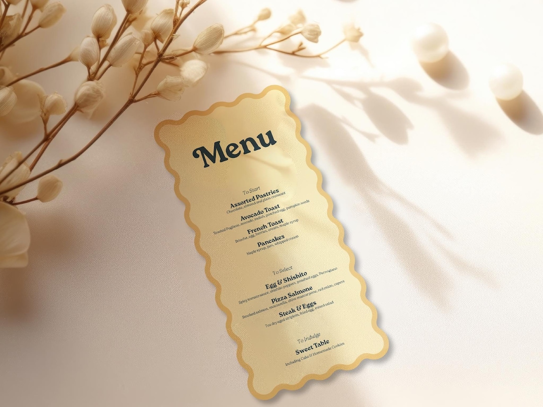 Editable Scalloped Butter Yellow Menu Template | 4x8 In - Etsy
