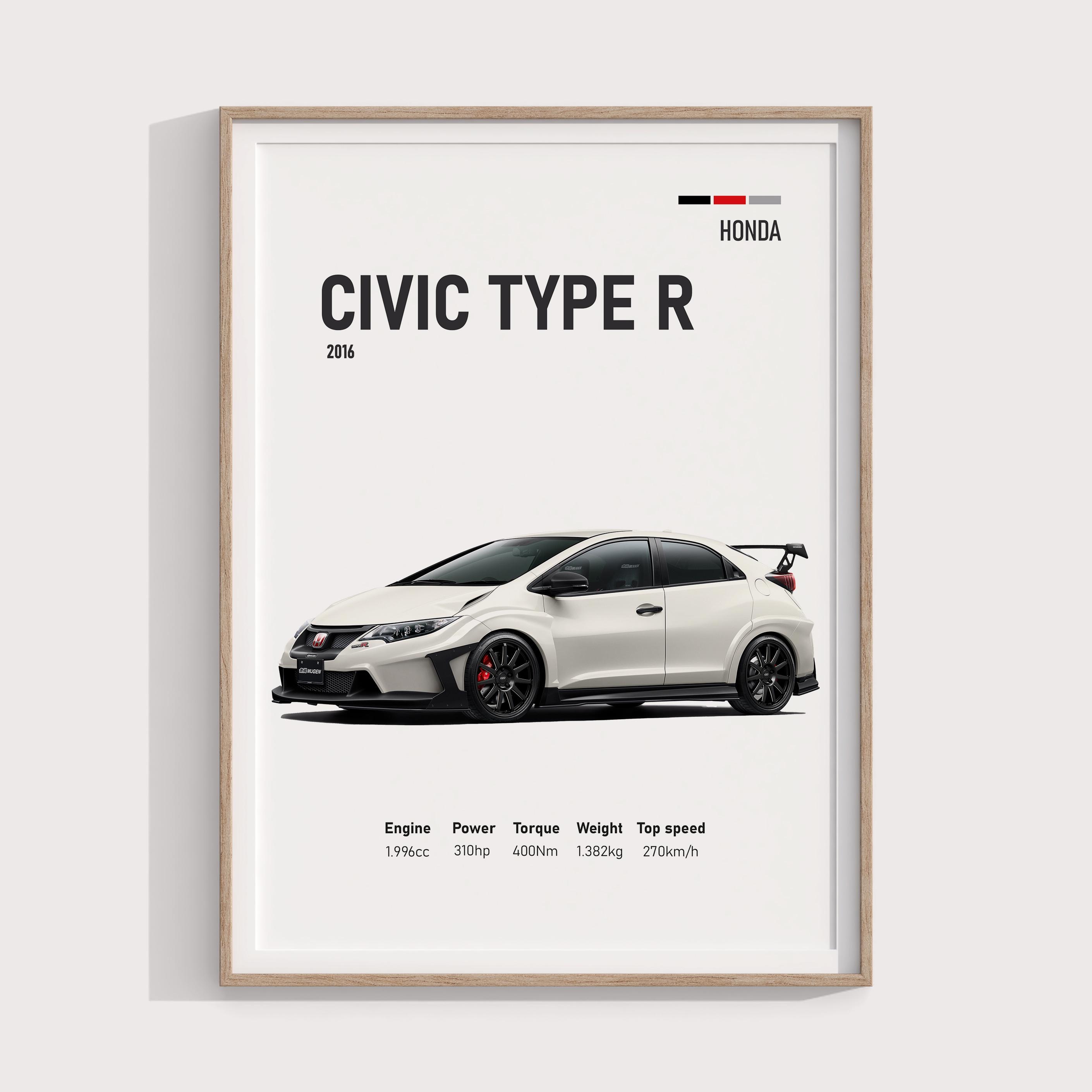 2016 Honda Civic Type R Poster | Digital Print Gift for JDM Fans & Car ...