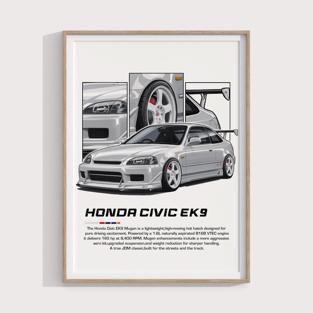 Honda Civic EK9 Poster | JDM Automotive Art Print for Car Enthusiasts ...
