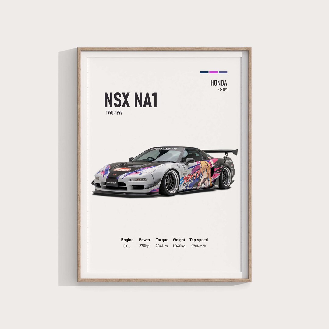 Honda Acura NSX NA1 Anime Poster, JDM Sports Car Art, 90s Pop up ...