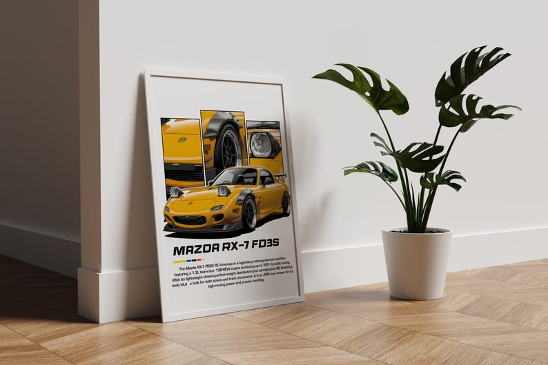Mid-century Mazda RX-7 Poster | Retro JDM Car Print | Digital Wall Art ...