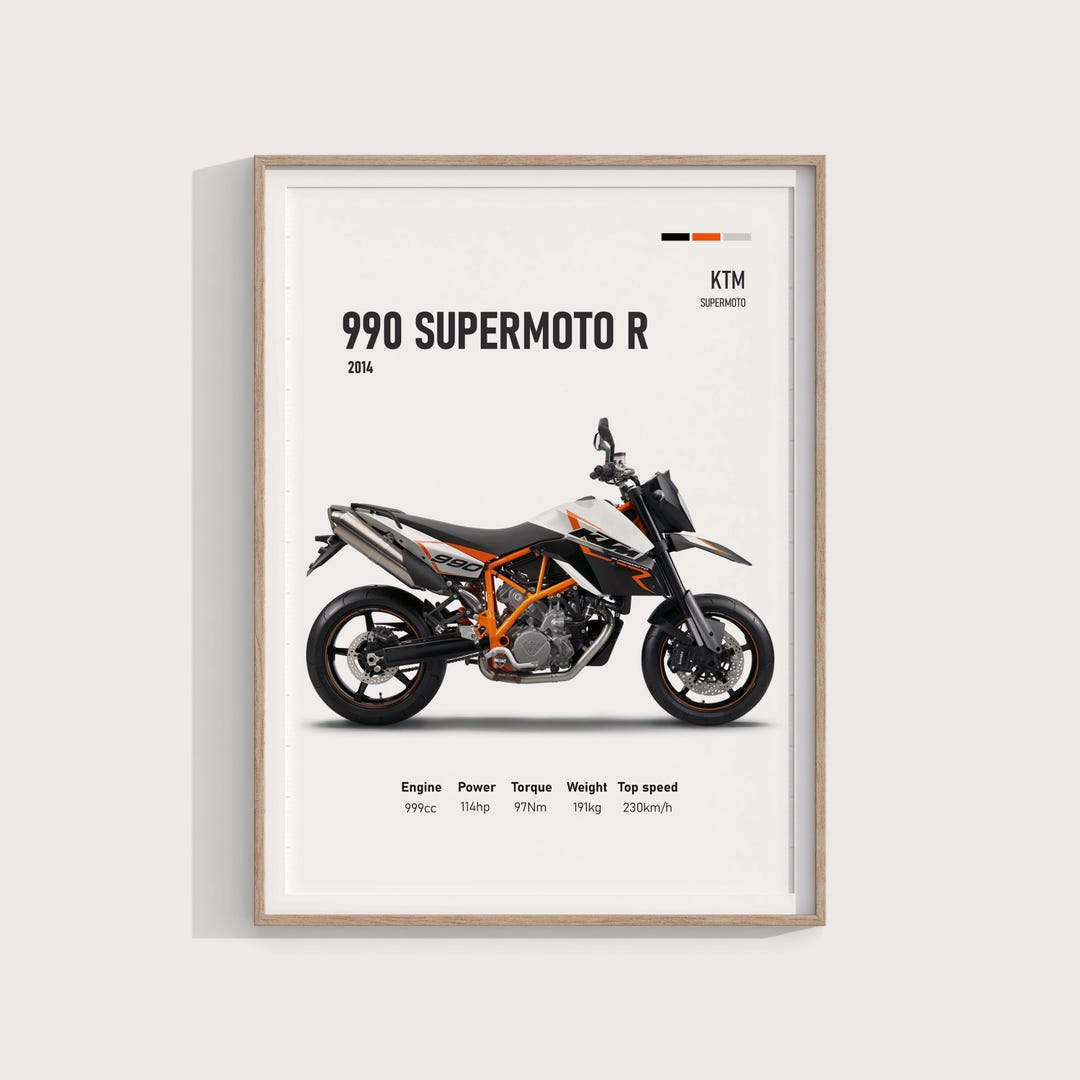 2014 KTM 990 Supermoto R Poster Supermoto Bike Wall Art KTM Motorcycle ...