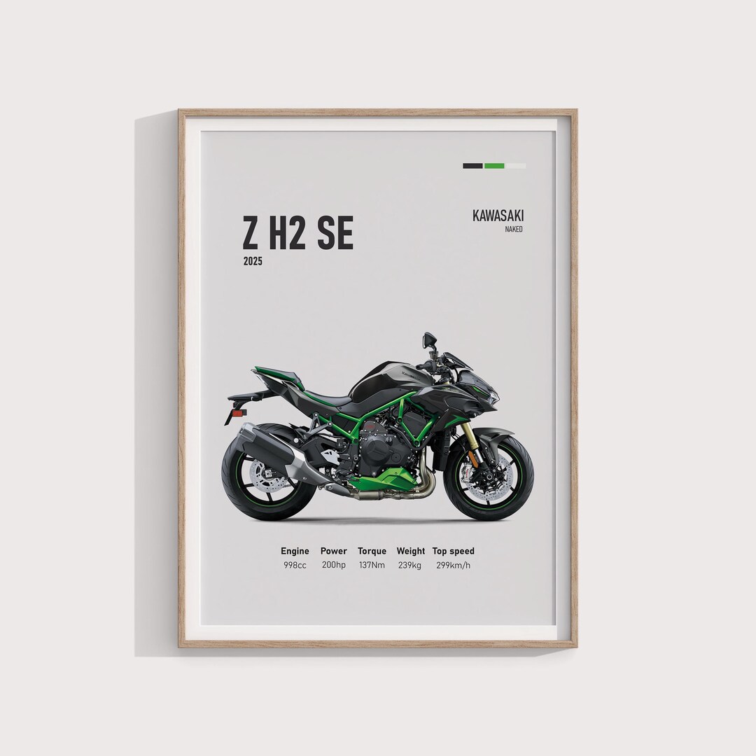 Kawasaki Z H2 SE 2025 Poster Naked Bike Wall Art, Kawasaki Z H2 SE ...