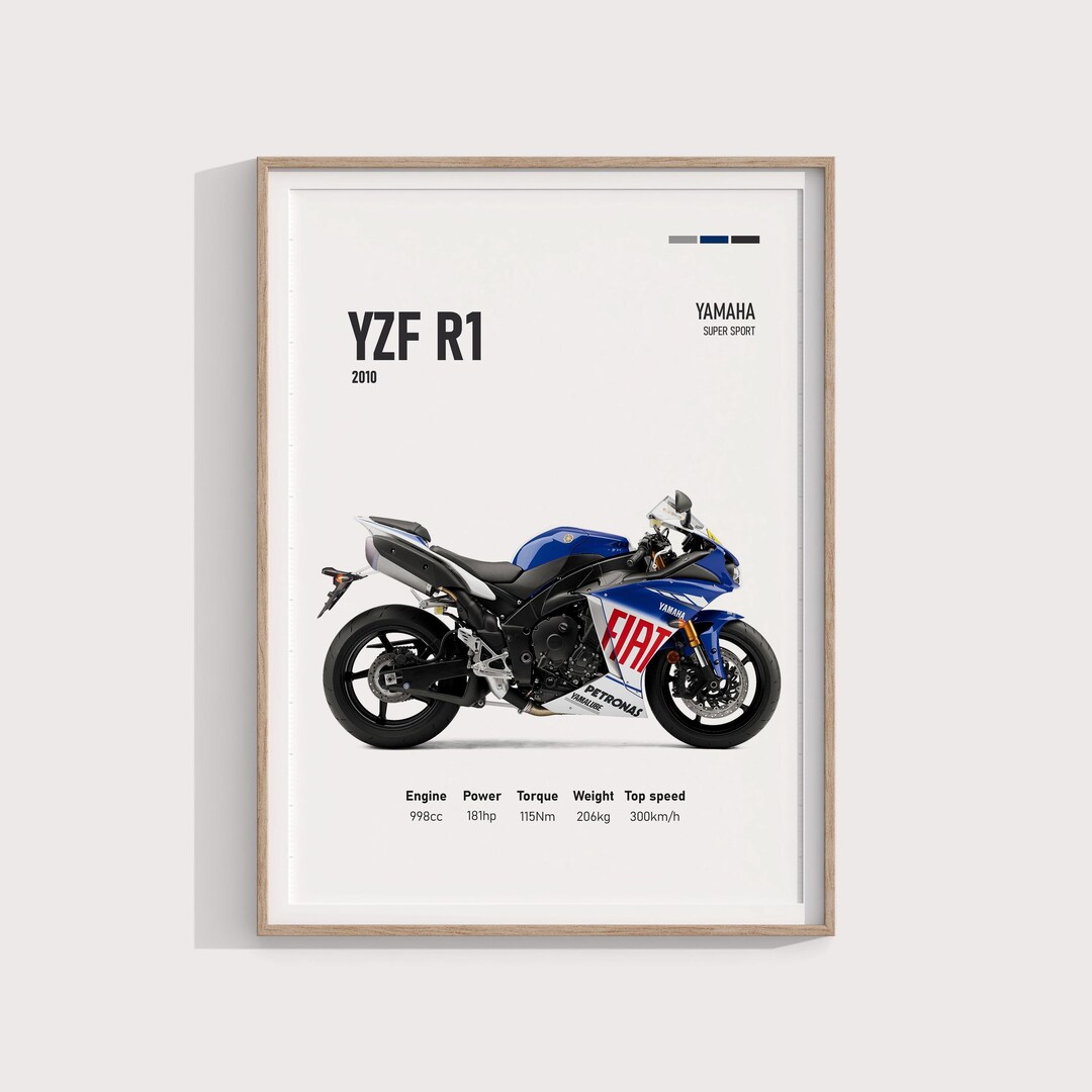 Yamaha YZF-R1 2010 Rossi Poster Hyper Motorcycle Art Print, Super Bike ...