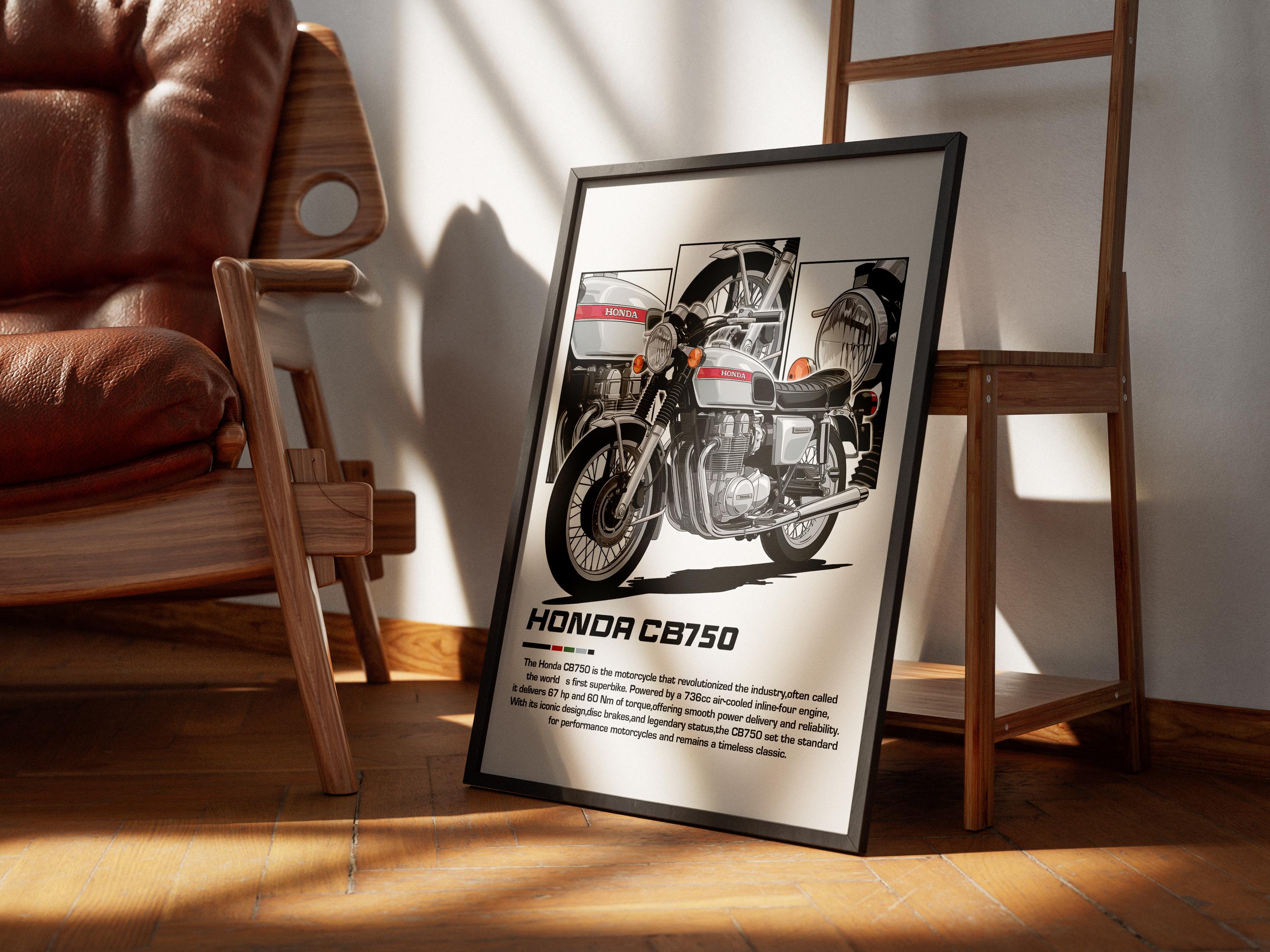 Honda CB750 Poster | Classic Motorcycle Print for Riders | Vintage Cafe ...