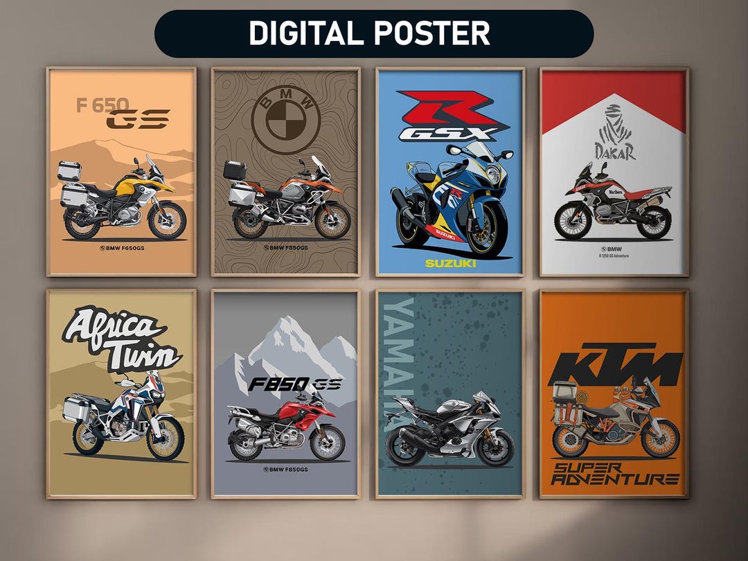 Motorcycle Poster Set | Digital Print Gift for Bikers | Iconic ...