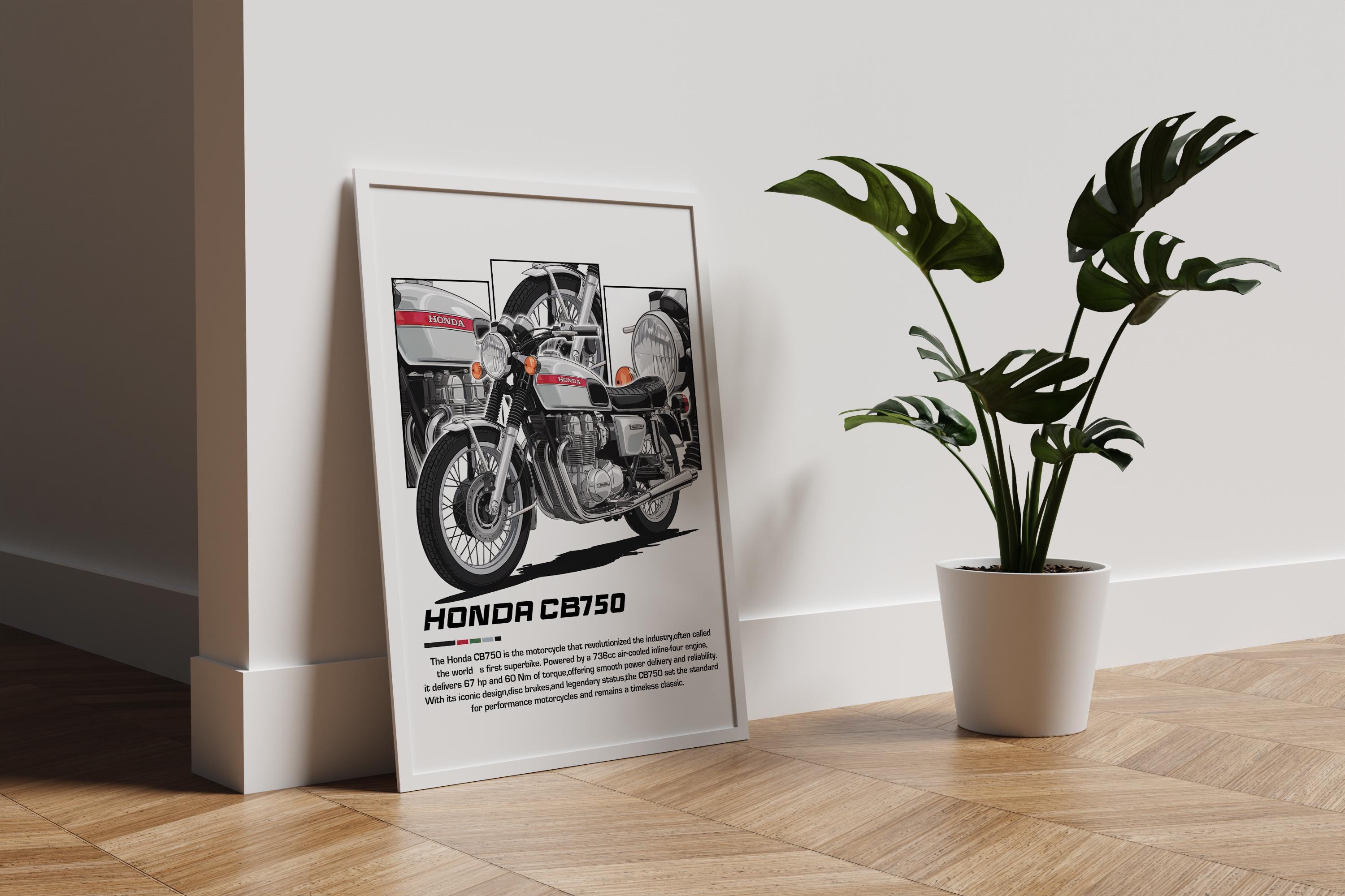Honda CB750 Poster | Classic Motorcycle Print for Riders | Vintage Cafe ...