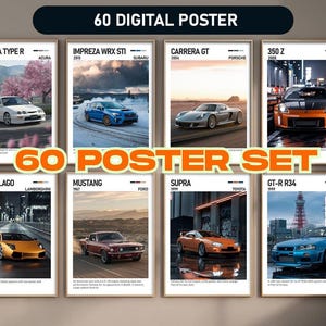 Set of 60 Most Popular Car Posters | Digital Download Gift for Car Fans ...