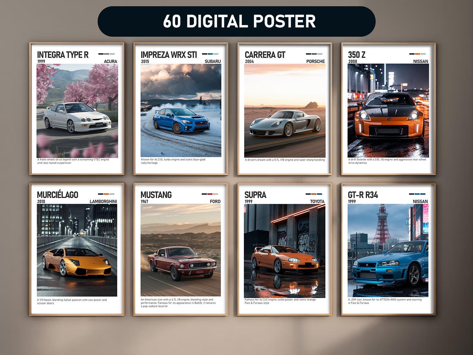Set of 60 Most Popular Car Posters | Digital Download Gift for Car Fans ...