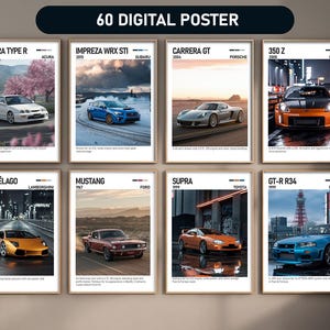 Set of 60 Most Popular Car Posters | Digital Download Gift for Car Fans ...