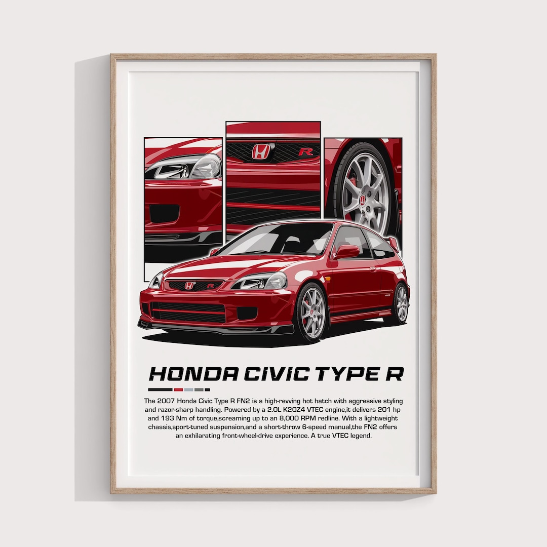 Honda Civic Type R Poster | JDM Hot Hatch Print for Car Enthusiasts ...