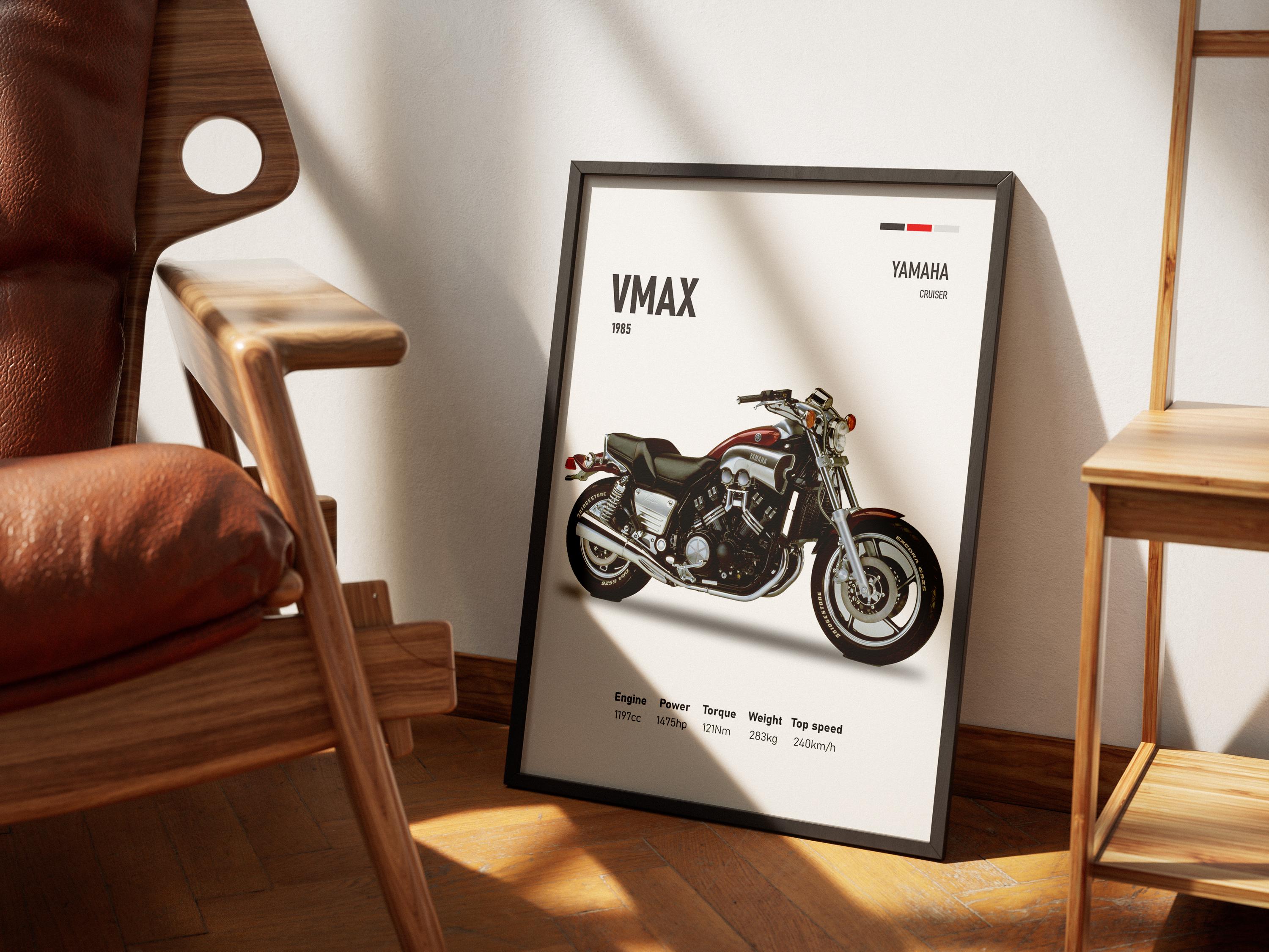 Yamaha VMAX 1985 Motorcycle Poster | Classic Power Cruiser Art | Retro ...