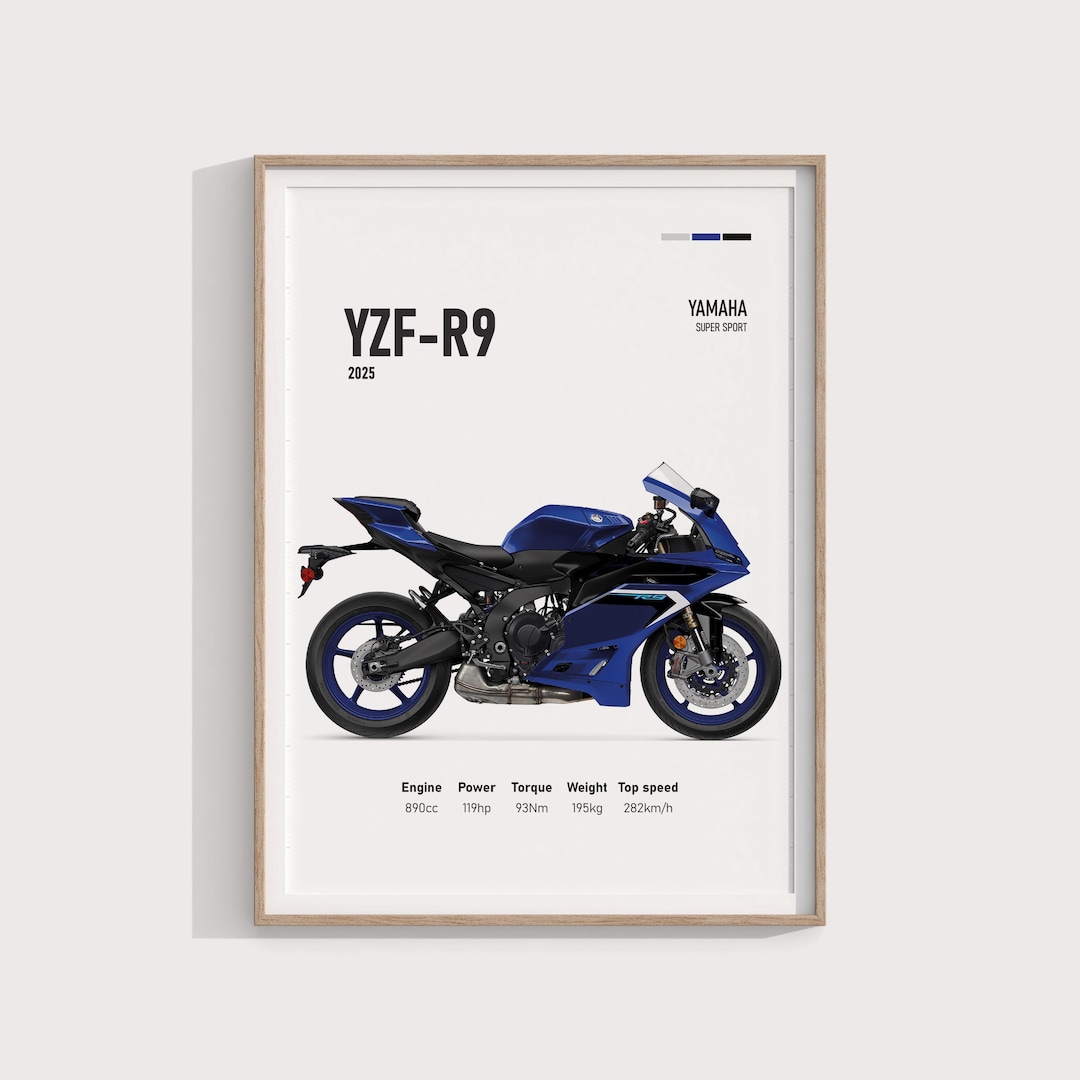 Yamaha R9 2025 Poster | Motorcycle Wall Art, Digital Line Art, Perfect ...