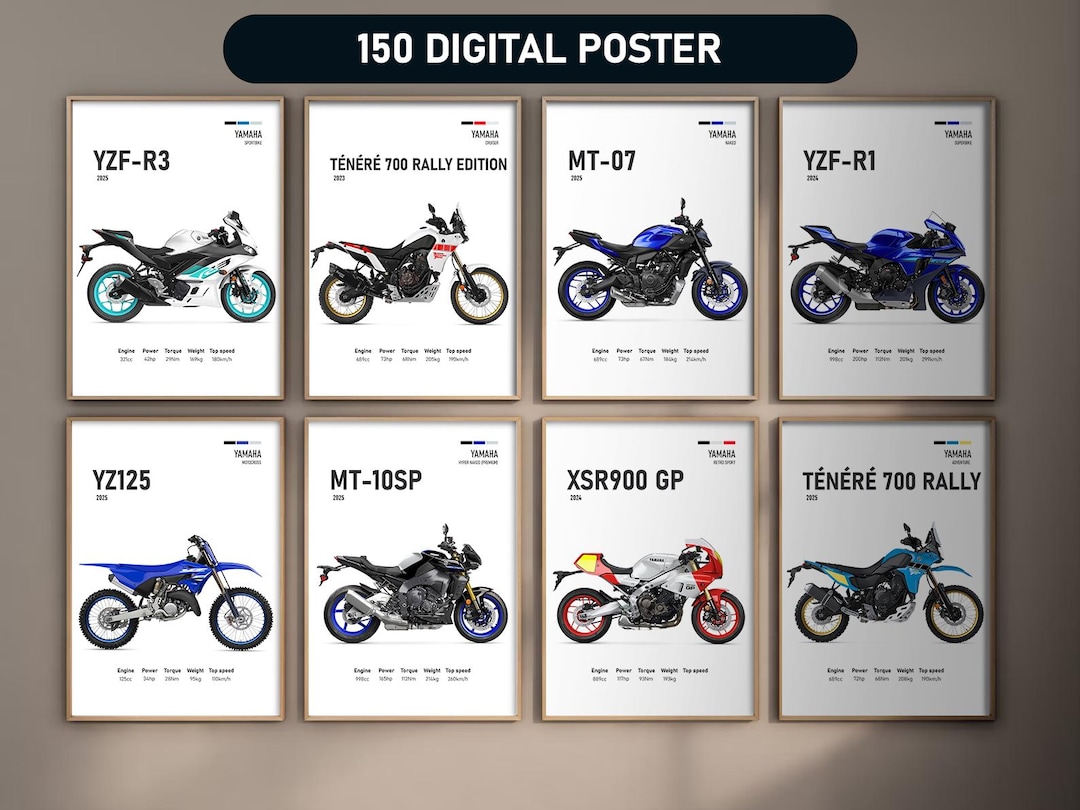Yamaha Motorcycle Prints | Set of 150, Biker Garage Decor (digital ...