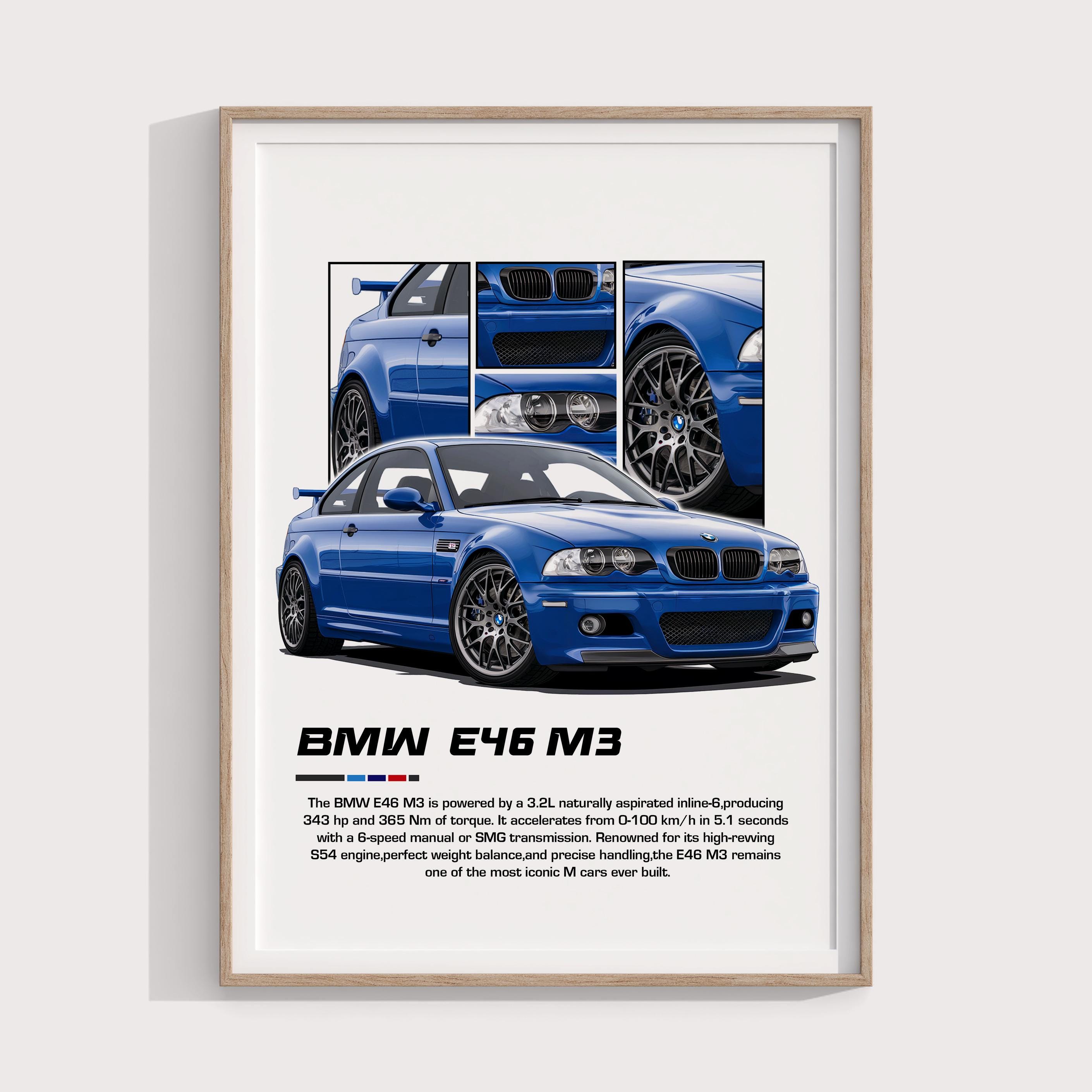 BMW E46 M3 Poster | Retro Automotive Print for Car Enthusiasts ...