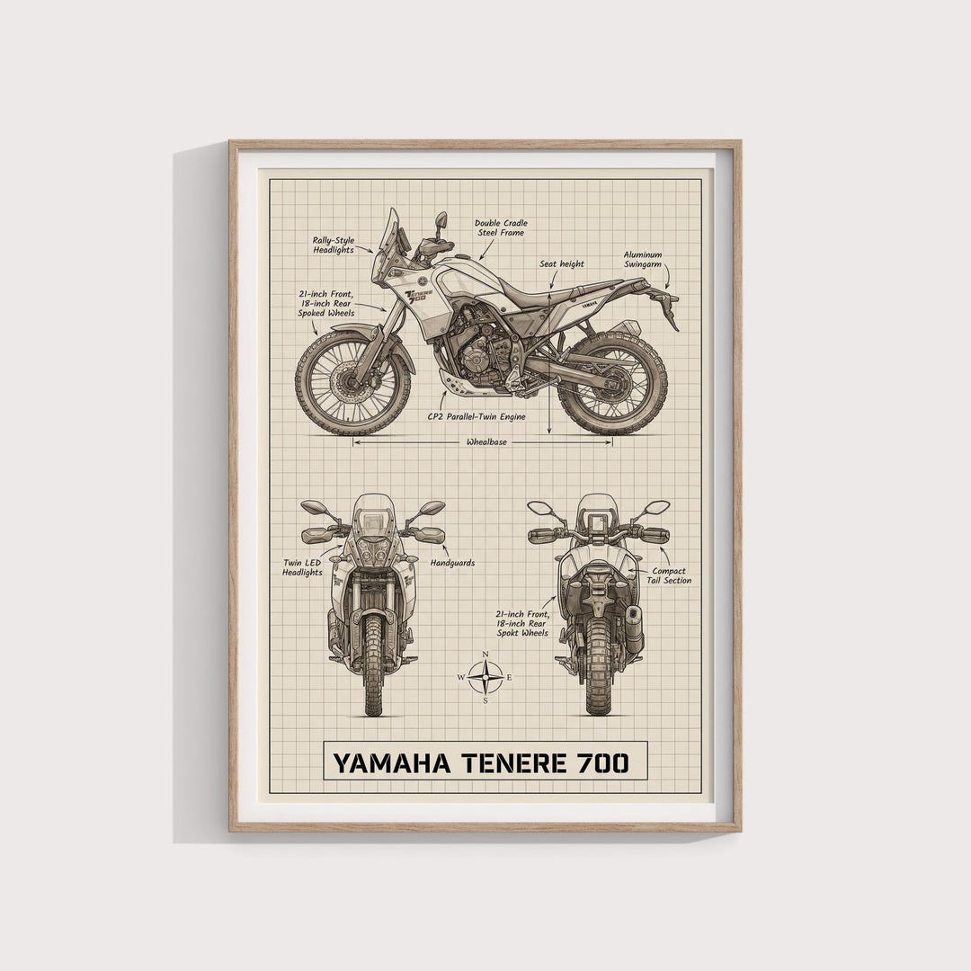 Yamaha Tenere 700 Blueprint | Motorcycle Technical Drawing (digital ...