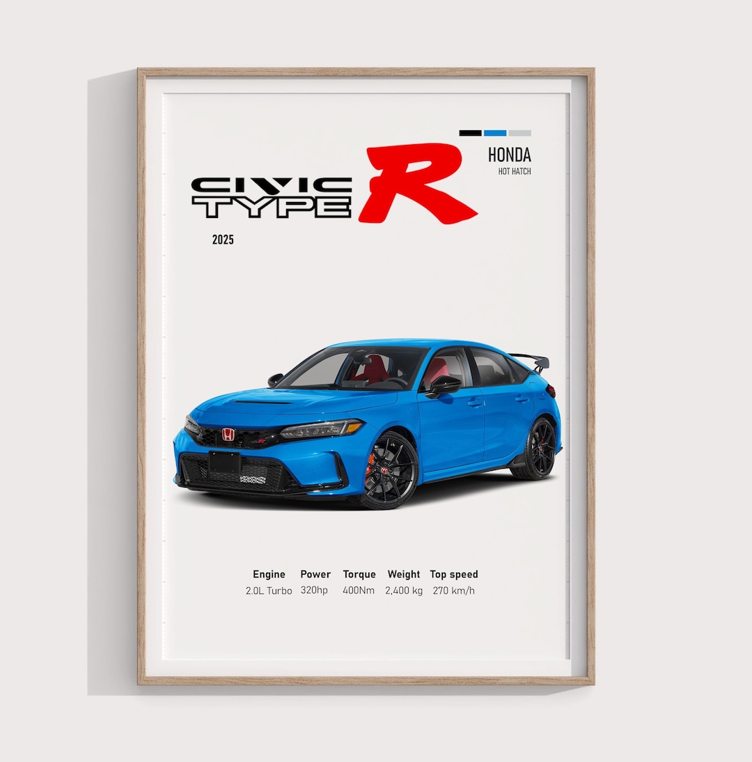 2025 Honda Civic Type R Poster | High-performance Hatchback Art | Ideal ...