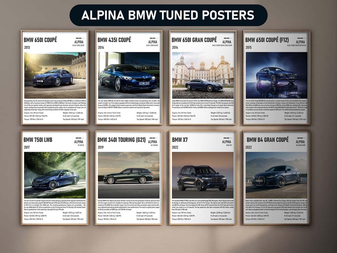 BMW Alpina Poster Set of 8 | Tuned BMW Car Digital Prints | German ...