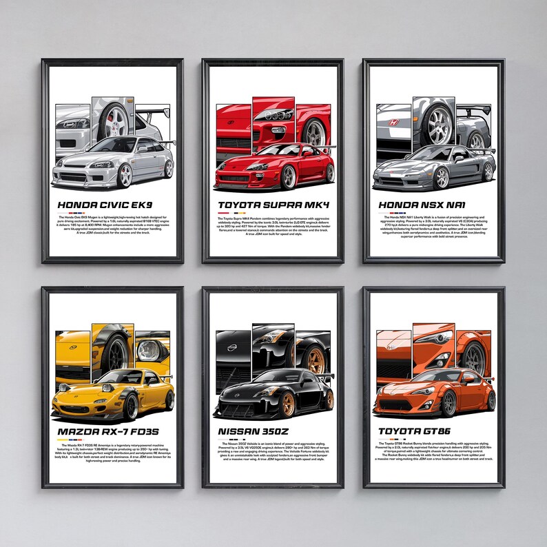JDM Car Poster Set | 10 Digital Prints | Gift for Car Enthusiasts ...
