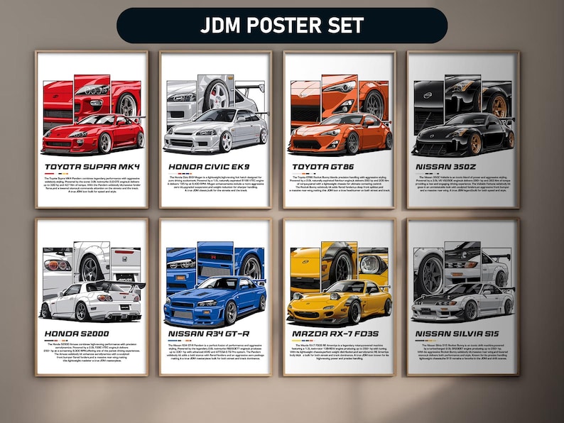 JDM Car Poster Set | 10 Digital Prints | Gift for Car Enthusiasts ...