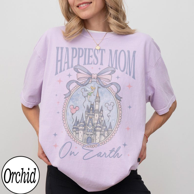 Retro Happiest Mom on Earth Shirt Disney Castle Tee, Coquette Bow Mom T ...