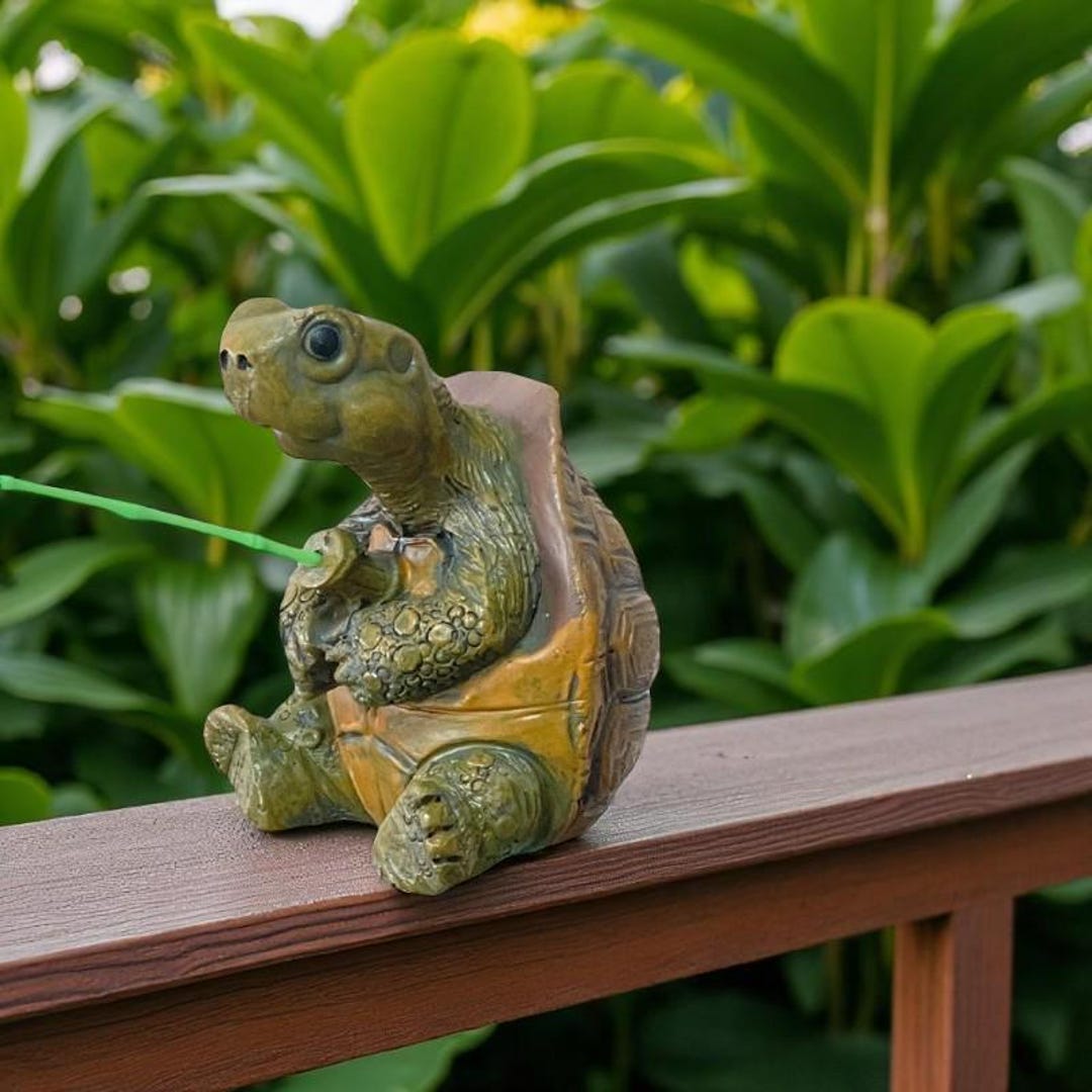 Fishing Turtle Figurine – Cute Resin Animal Statue With Rope Rod ...
