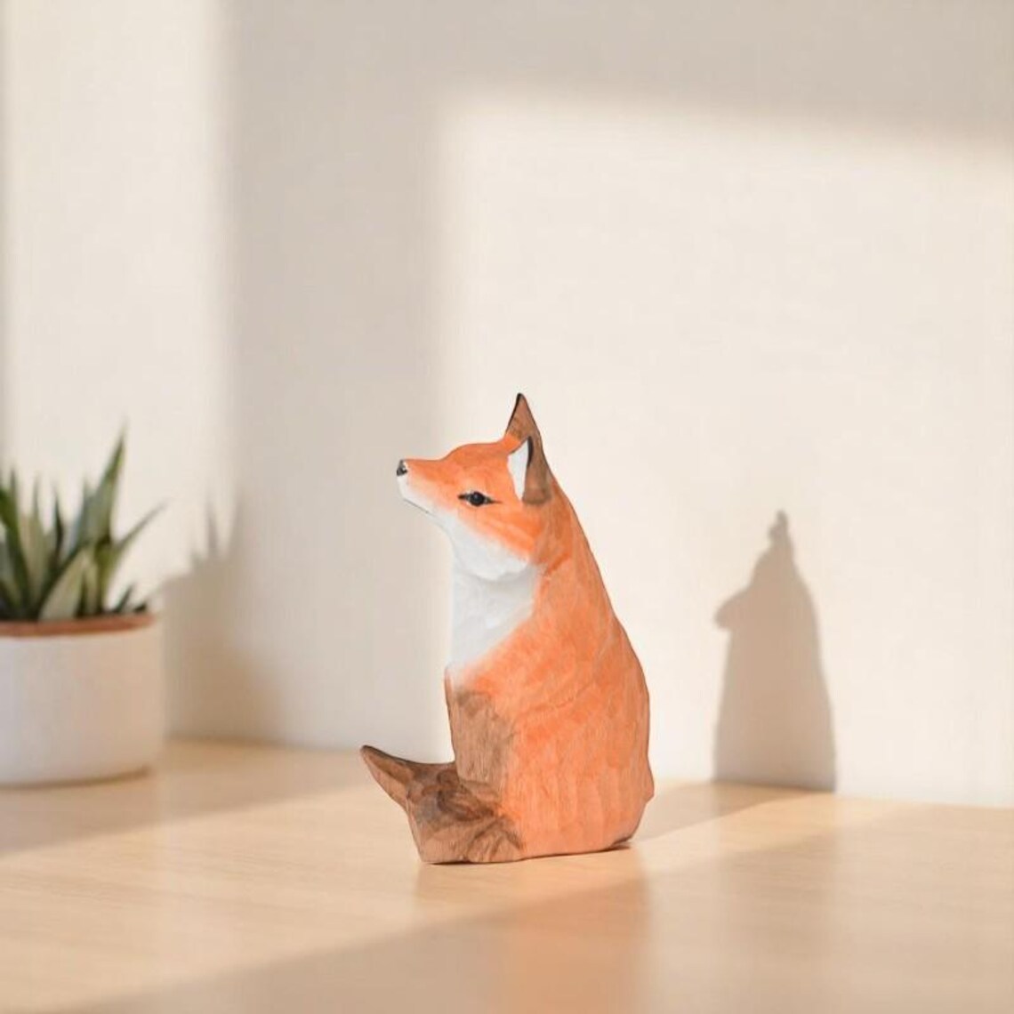 Miniature Wooden Fox Figurine – Hand-carved & Painted Animal Decor ...