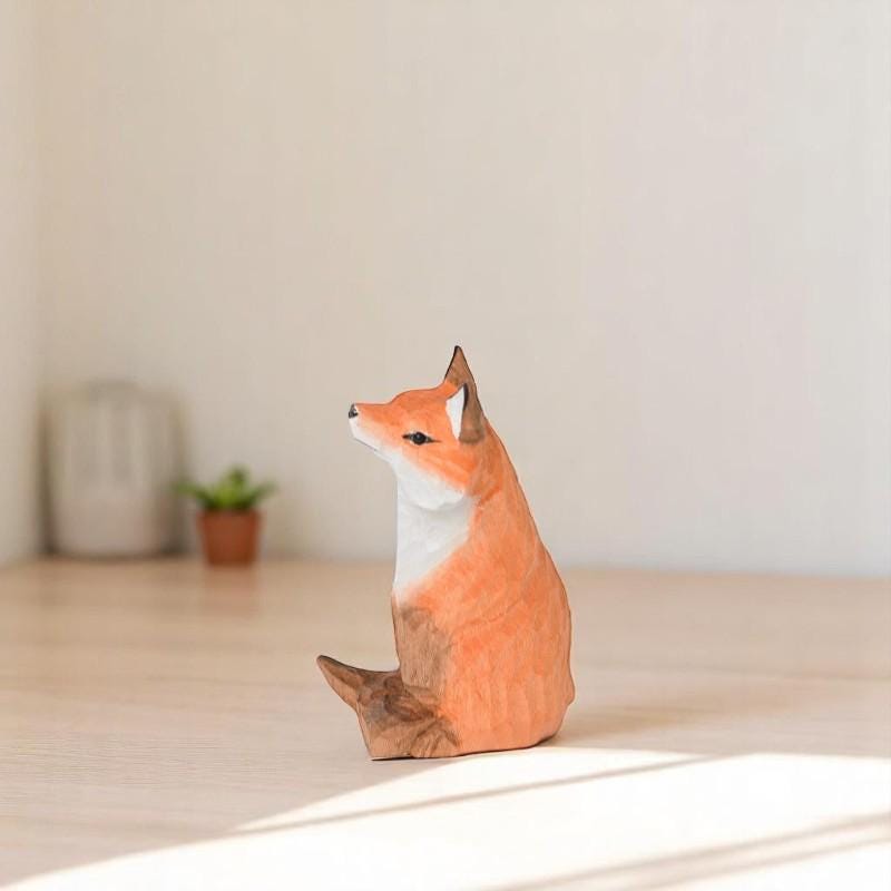 Miniature Wooden Fox Figurine – Hand-carved & Painted Animal Decor ...